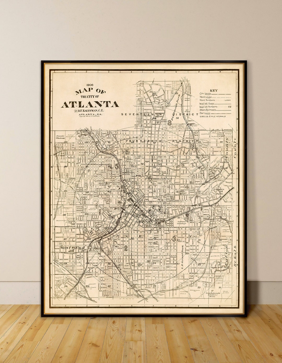 Map of Atlanta, Old Map Restored, Archival Fine Print, Vintage Map ...