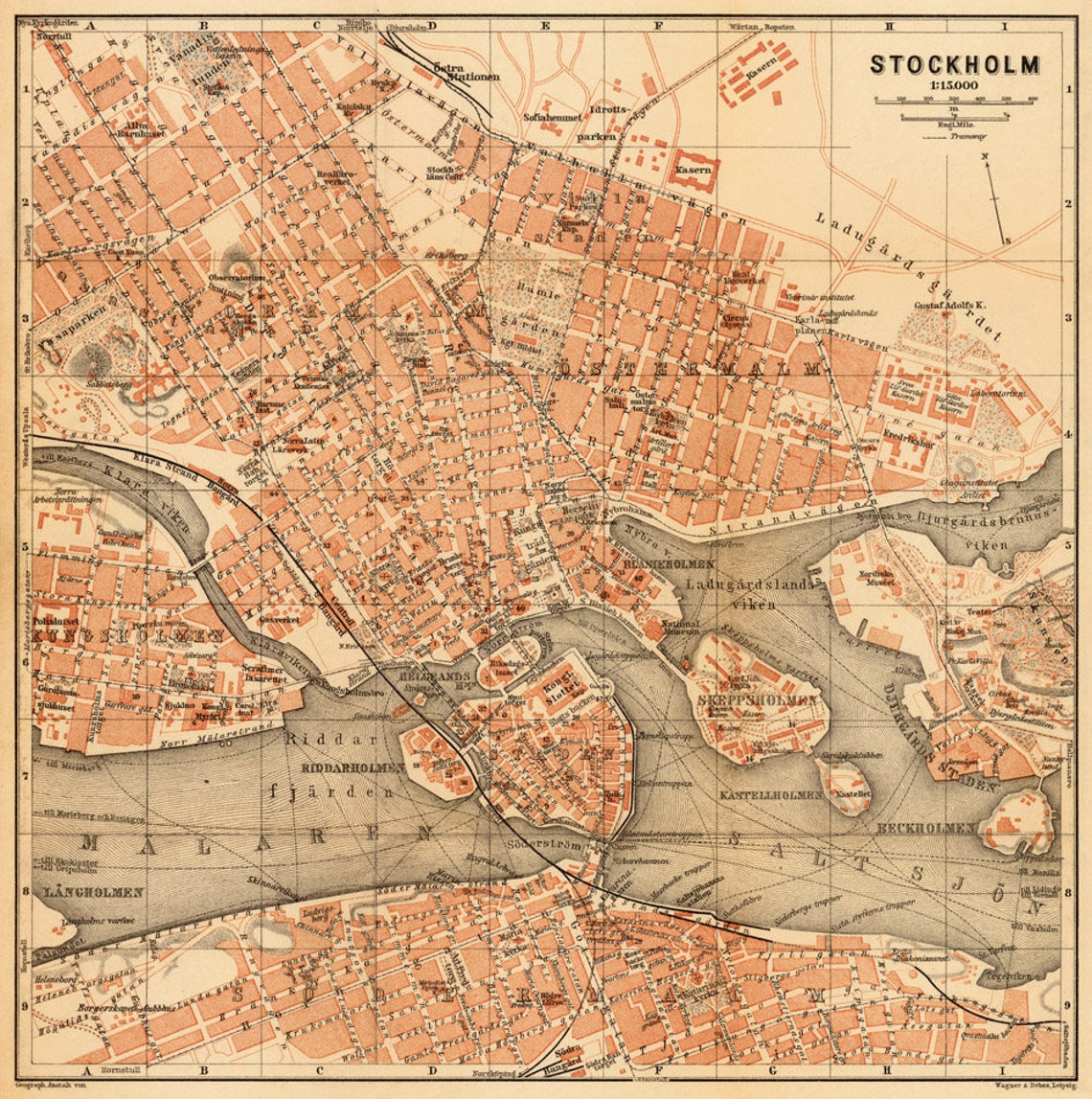 Old map of Stockholm Historical plan of Stockholm fine | Etsy