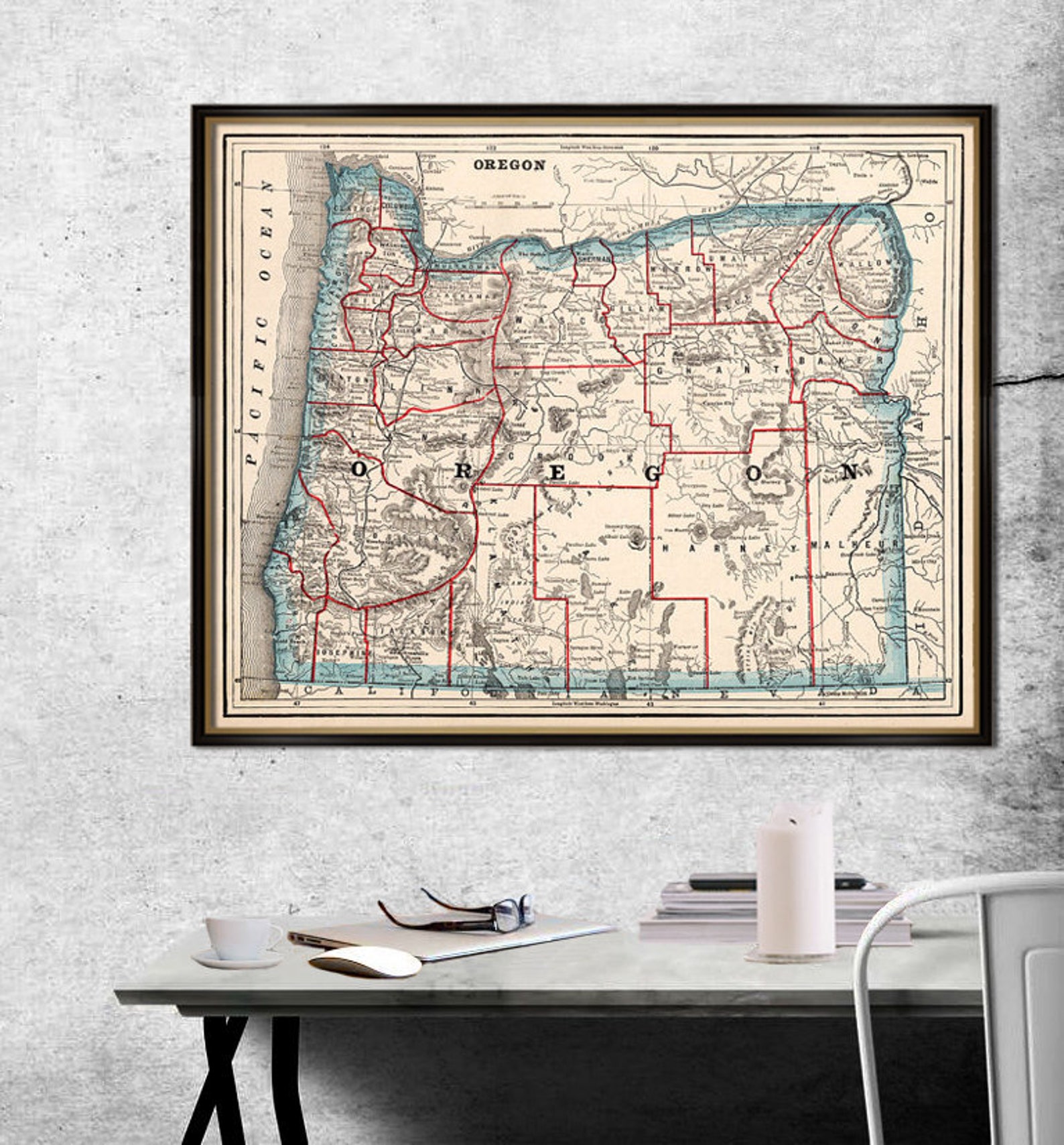 Historical Map of Oregon Old Map Restored, Fine Print, Wall Map Print ...