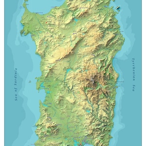Physical Map of Sardinia With a Shaded Relief Effect, Very Detailed ...
