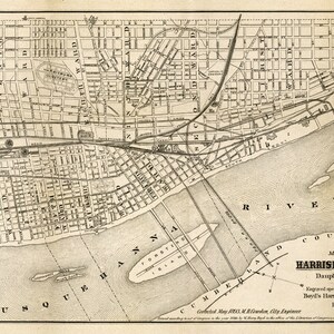 Old Map of Harrisburg - Historical Map in Sepia Tones Fine Print ...