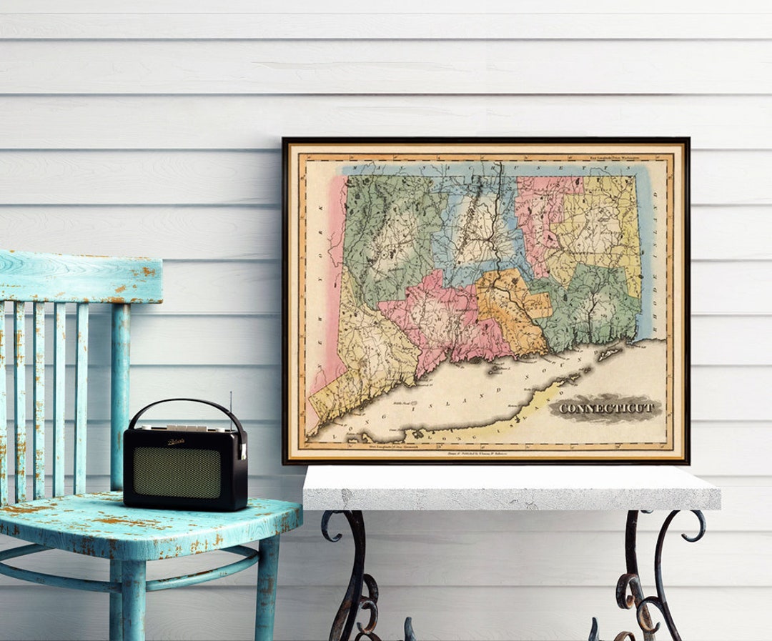 Connecticut Map - Vintage Map of Connecticut Fine Reproduction on Paper ...