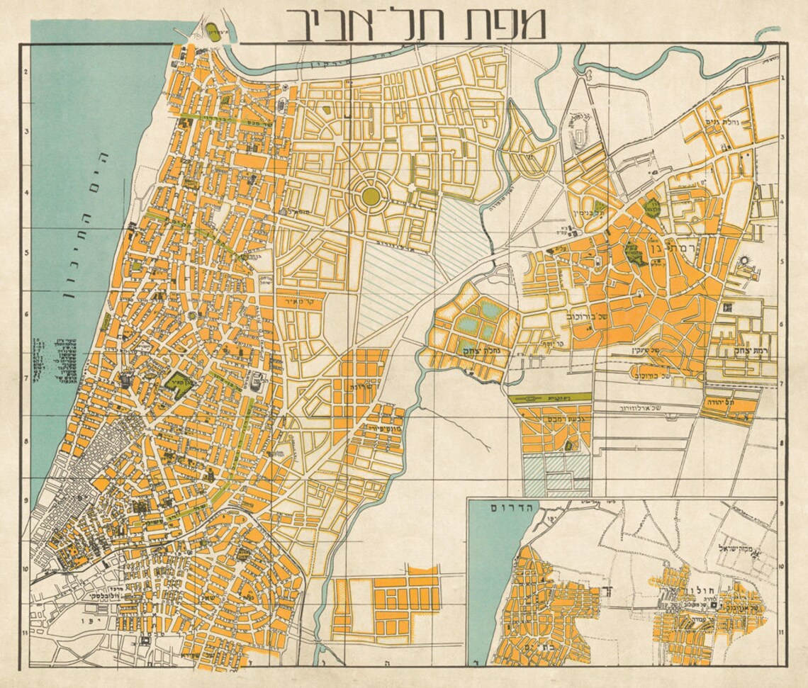 Vintage Map of Tel Aviv Wall Map Fine Reproduction on Paper - Etsy