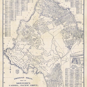 Pacific Grove Map, Old Map of Monterey, Map of Carmel, Vintage Map From ...