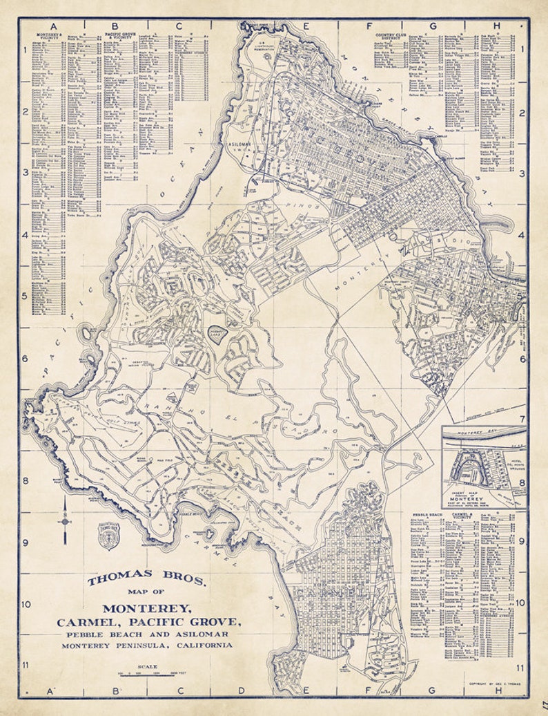 Pacific Grove Map Old Map of Monterey Map of Carmel - Etsy Canada