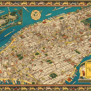 Illustrated Map of Manhattan - Fine Print, City Map Reproduction ...