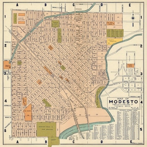 Old Map of Modesto - Vintage City Plan Restored - Fine Print on Paper ...
