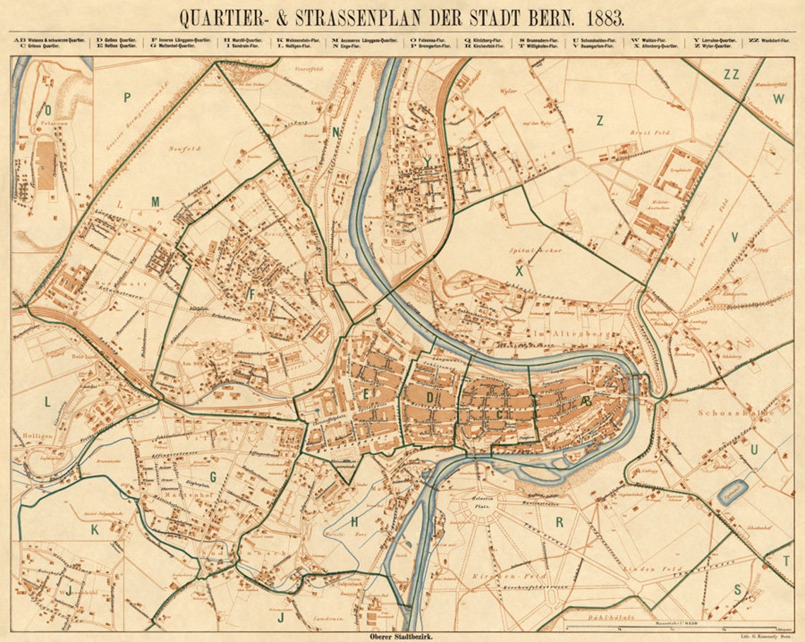 Bern Map Berne Karte Old City Plan Fine Print Vintage - Etsy