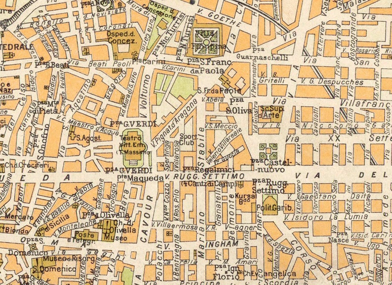Old Map of Palermo (sicily), Vintage City Plan, Wall Map Decor Fine ...