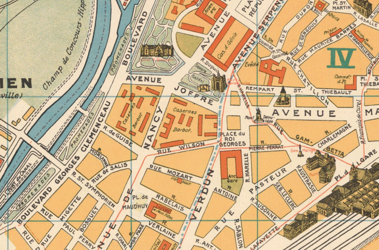Map of Metz (france), Old City Plan From 1930, Giclee Fine Print ...