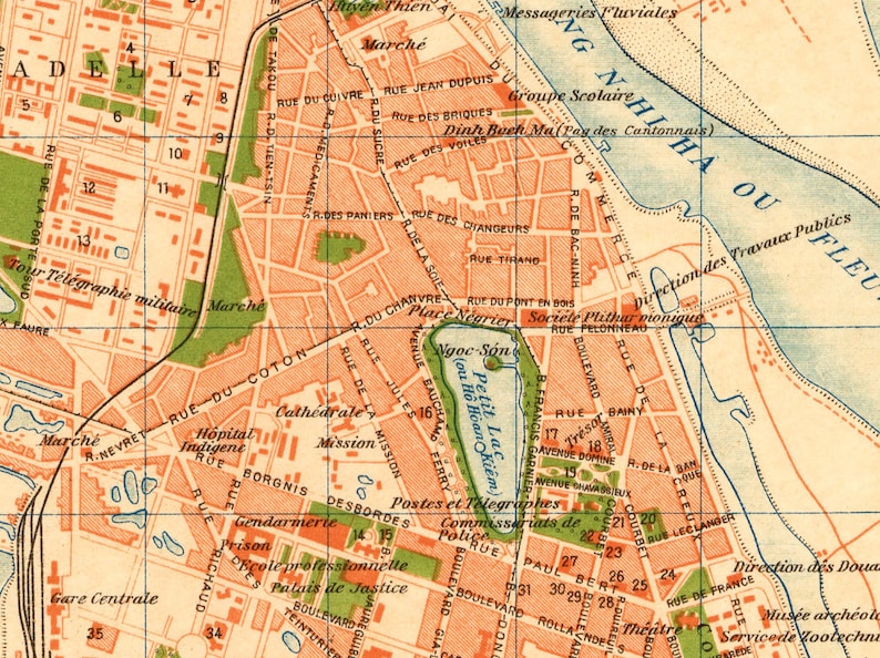 Map of Hanoi - Vintage Map of Hanoi, Interwar Period, the Imperial ...