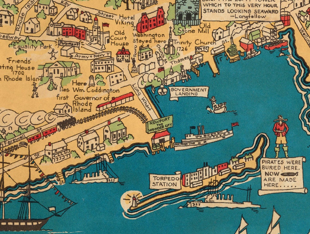 Old Map of Newport - Pictorial Map of Newport - Large Wall Map Printed ...