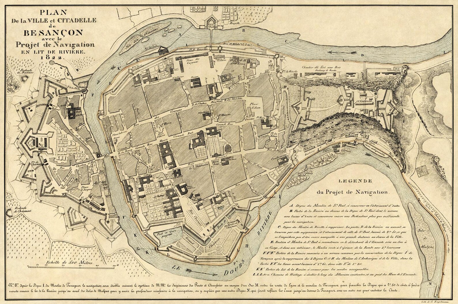 Besancon Map - Plan De Besançon - Historical Map Print, 16 X 24 Inches ...