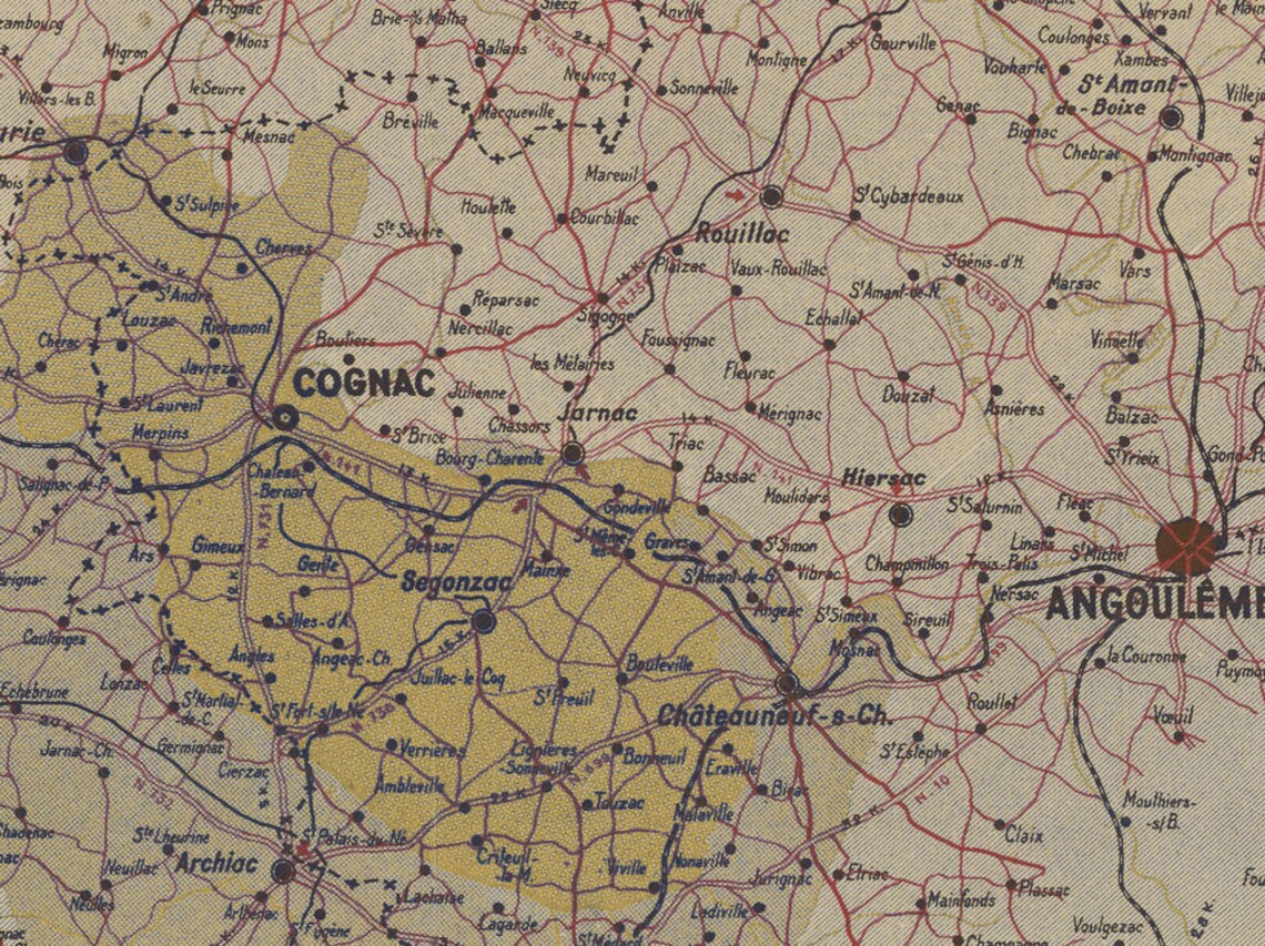 The Cognac Country Map Vintage Map of the Cognac Area - Etsy