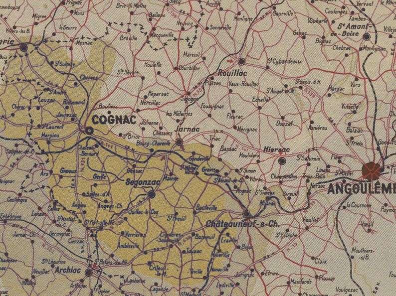 The Cognac Country Map Vintage Map of the Cognac Area - Etsy