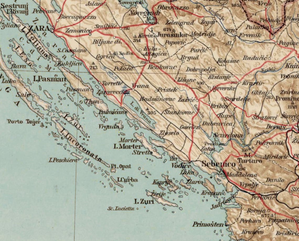 Old Map of Dalmatia (croatia) - Wall Map of Dalmatia, Fine Print on ...