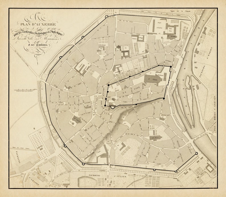 Old City Plan of Auxerre Burgundy Old Map Restored Fine - Etsy