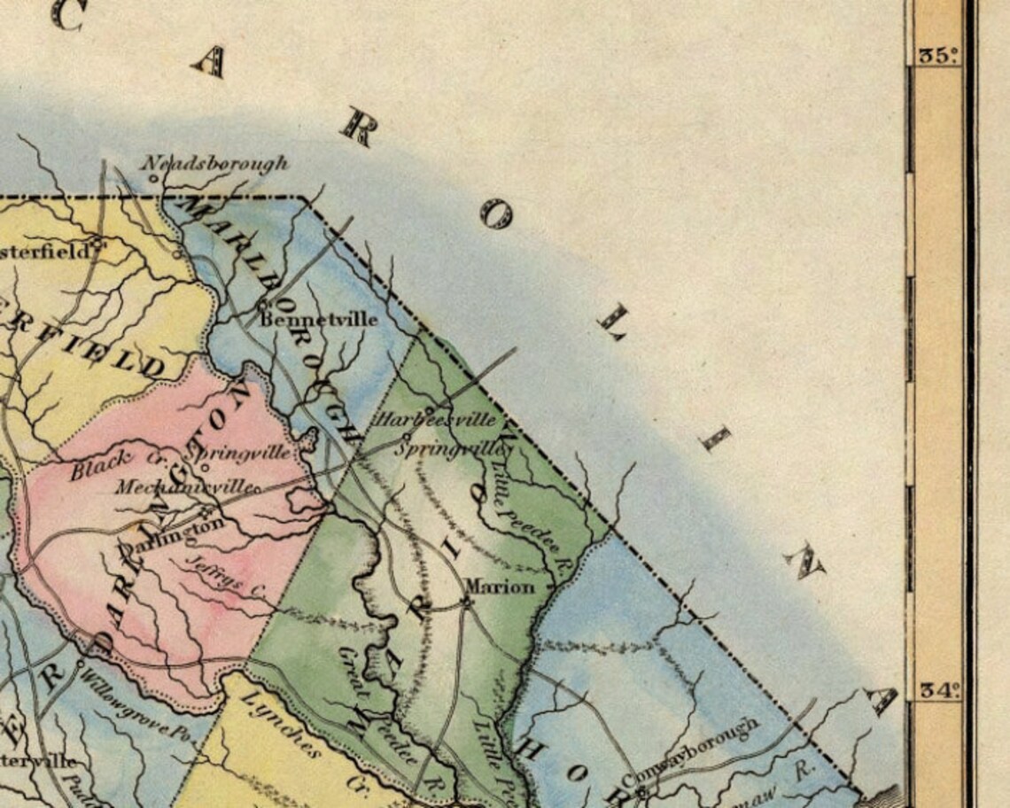 South Carolina Map - Old Map of South Carolina - Wall Map - Premium ...