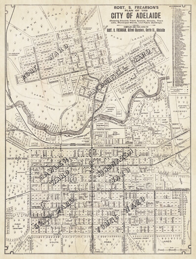 Adelaide Historical Map Large Wall Map of Adelaide Printed - Etsy Canada