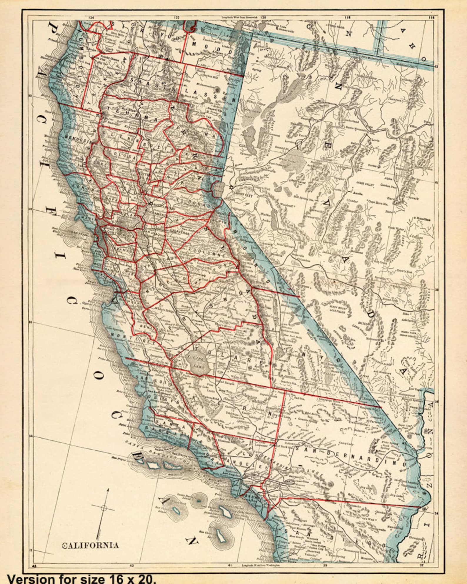 California Map Large Map of California Wall Map Printed on - Etsy