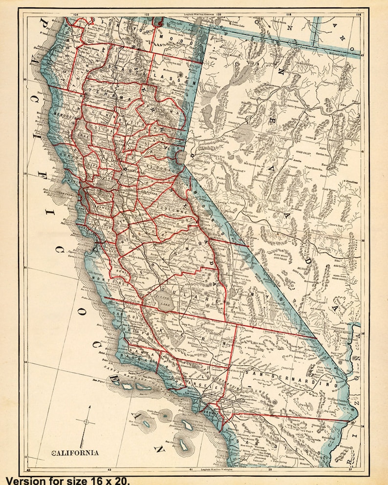California Map Large Map of California Wall Map Printed on | Etsy