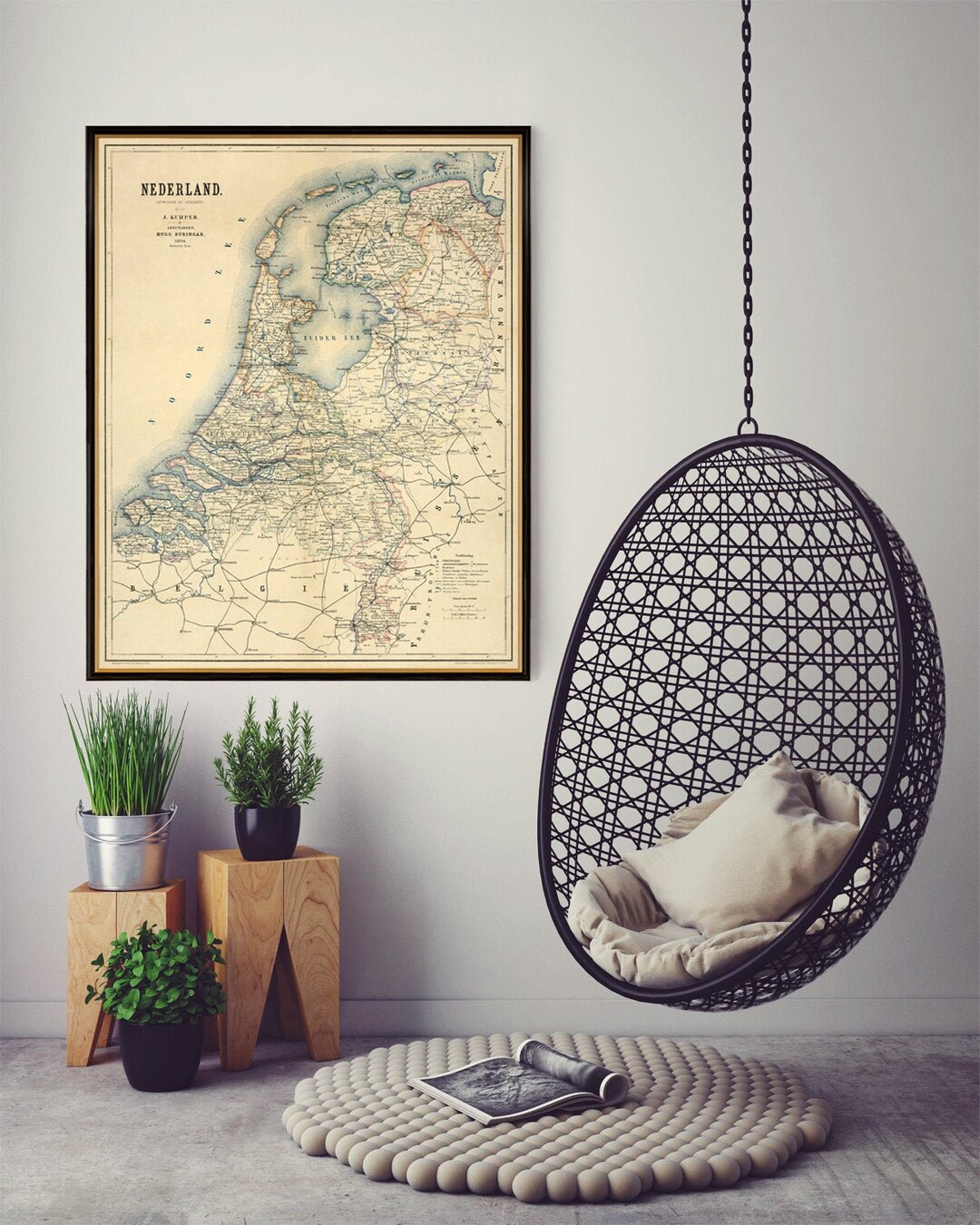 Netherlands Wall Map - Old Map of Holland Giclee Reproduction ...