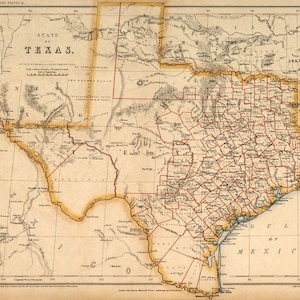Texas Map - Historical Map Texas, Old Map Restored, Archival Print on ...