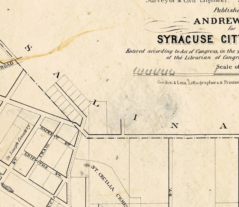 Old Map of Syracuse - Historical Syracuse Map, Fine Art Print on Paper ...