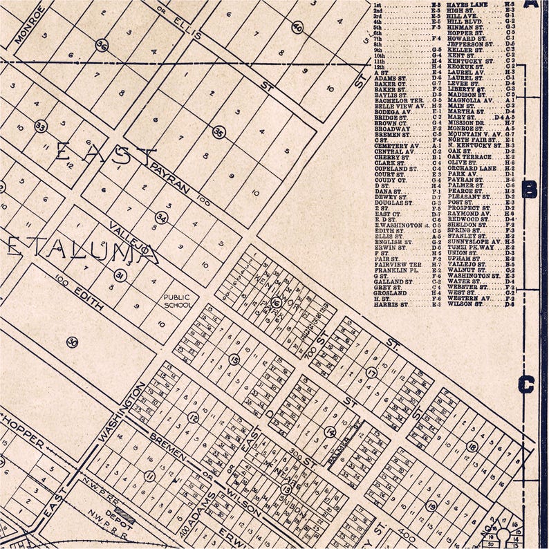Petaluma Antique Map | Historical City Plan | Vintage Street Map Art ...