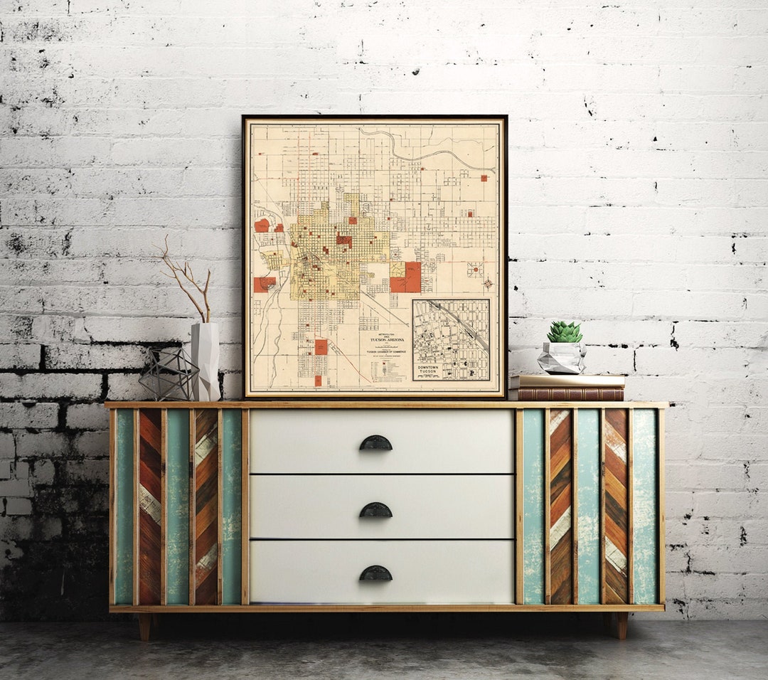 Vintage Map of Tucson, Arizona - Large Wall Map - Fine Print on Paper ...