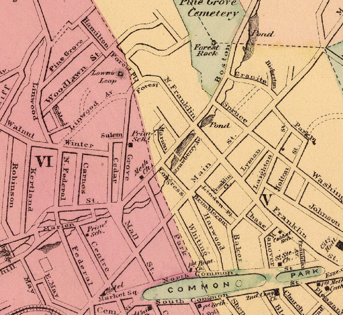 Old City Map Lynn Map mass. Archival Fine Print Map of - Etsy