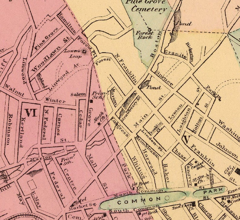 Old City Map Lynn Map mass. Archival Fine Print Map of - Etsy