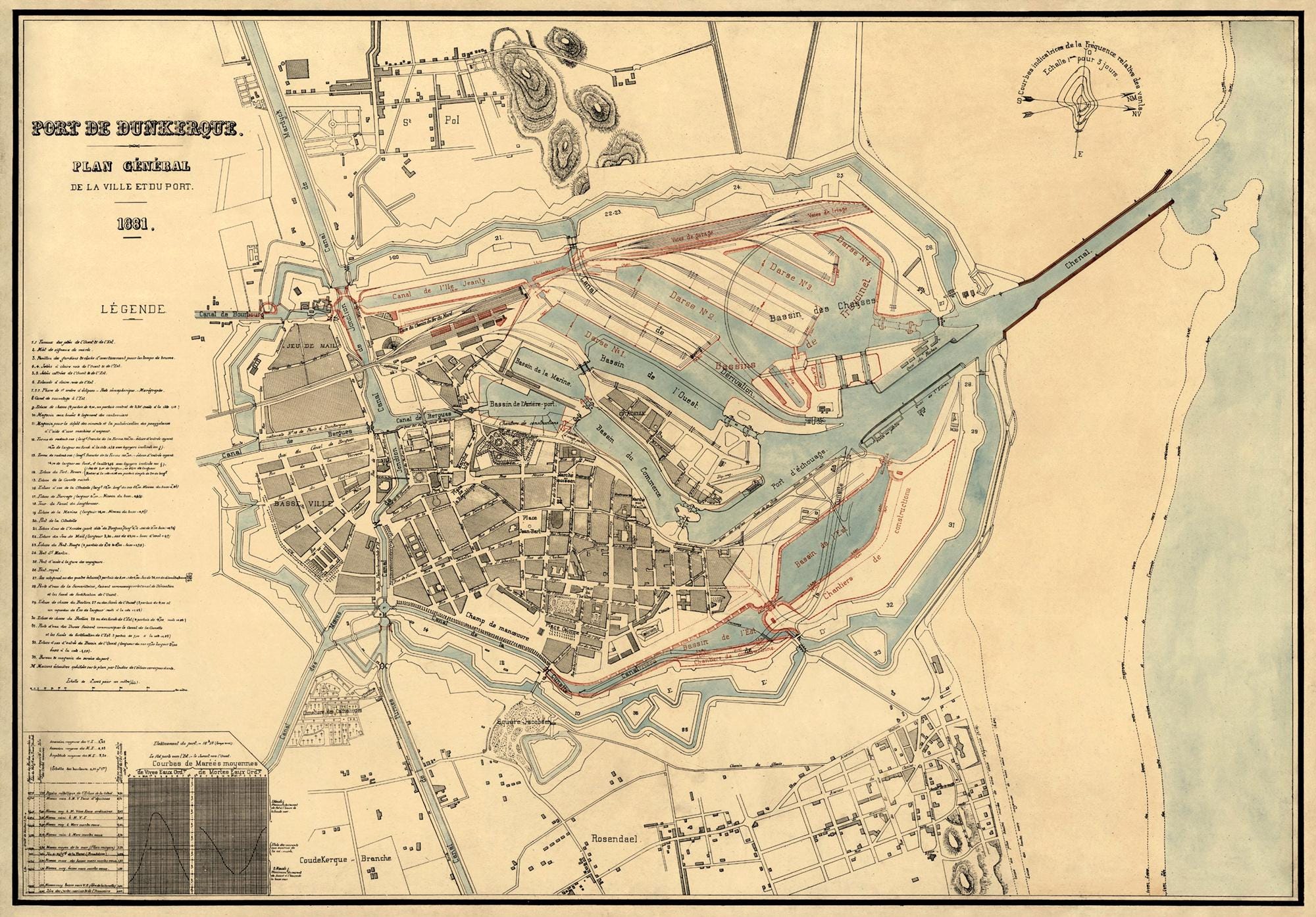 Dunkirk Map - Old Map of Dunkerque - Historic Map Restored - Fine ...