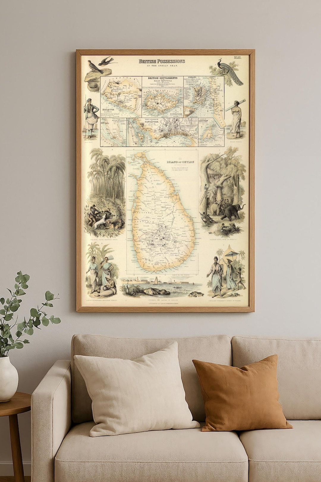 Pictorial Map of Ceylon | Sri Lanka Geography Art | Southeast Asia ...