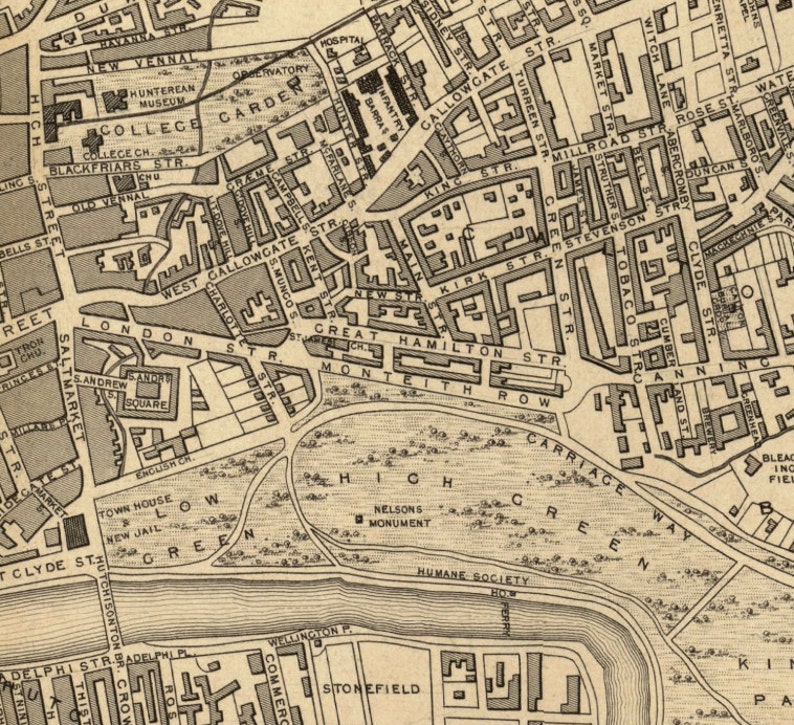 Glasgow Map Old City Map of Glasgow With Illustrations | Etsy
