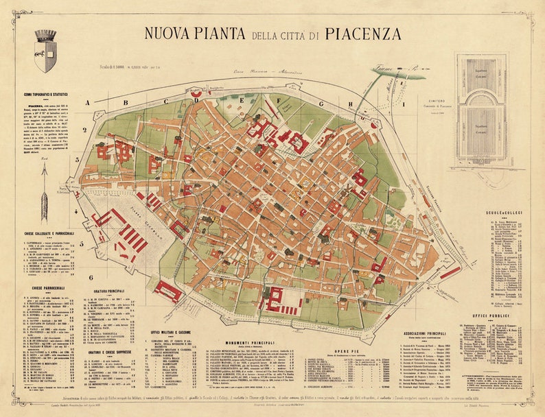 Piacenza map Old map of Piacenza Italy print Vecchia | Etsy