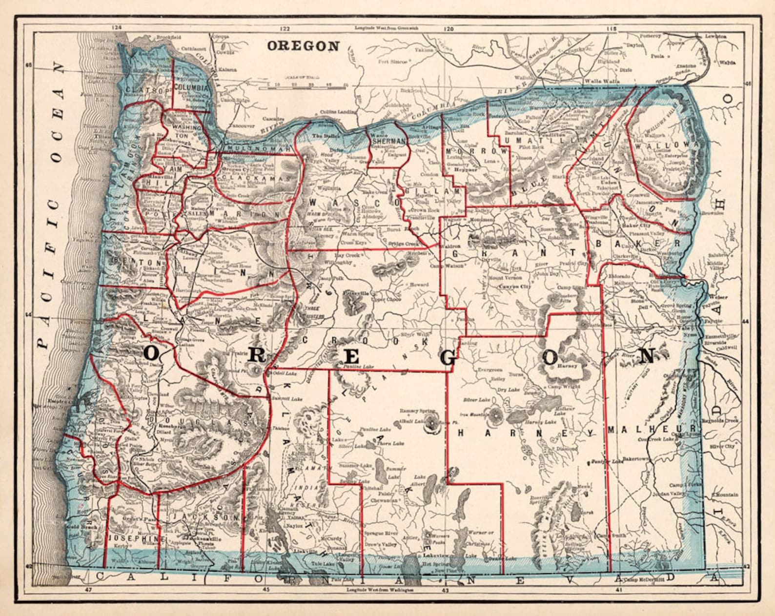 Historical Map of Oregon Old Map Restored, Fine Print, Wall Map Print ...