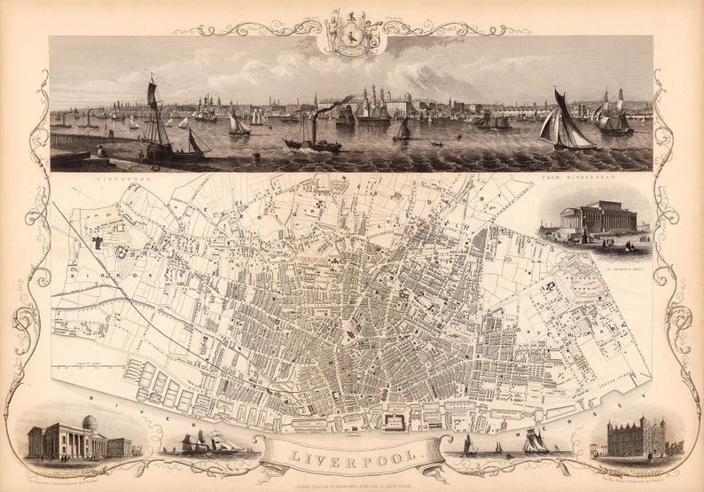 Old Map of Liverpool | Illustrated City Plan | British Cartography Art ...