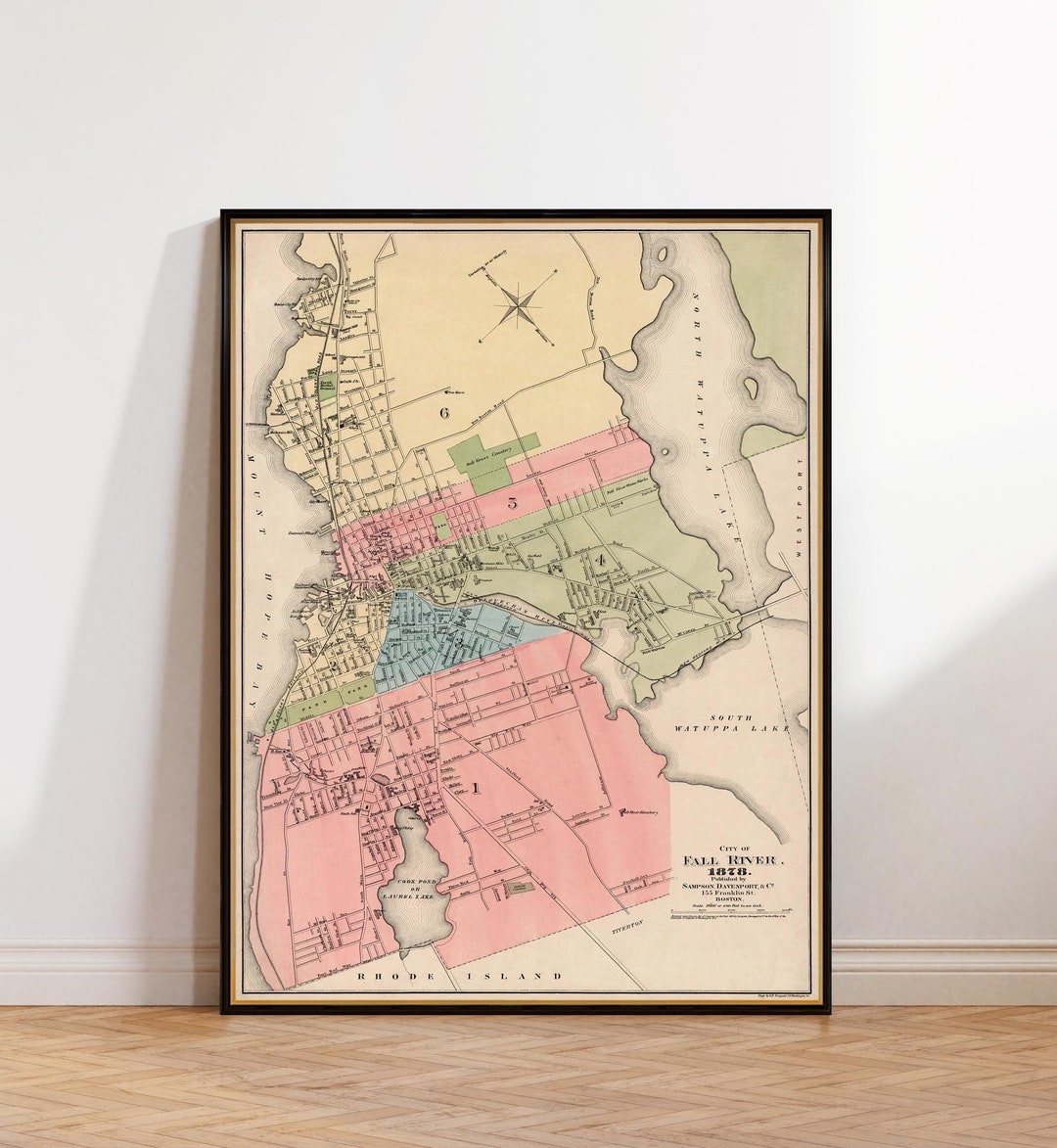 Fall River Map, Old City Map Reproduction, Historical City Plan, Home ...