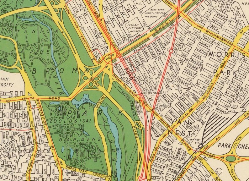 Bronx Map Vintage City Plan of Bronx From 1950 Highly - Etsy