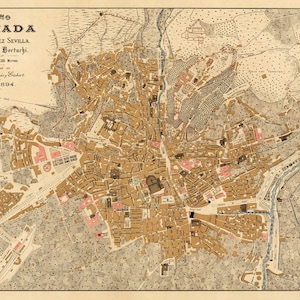 Granada Map - Old Map of Granada Print on Paper or Canvas - Etsy