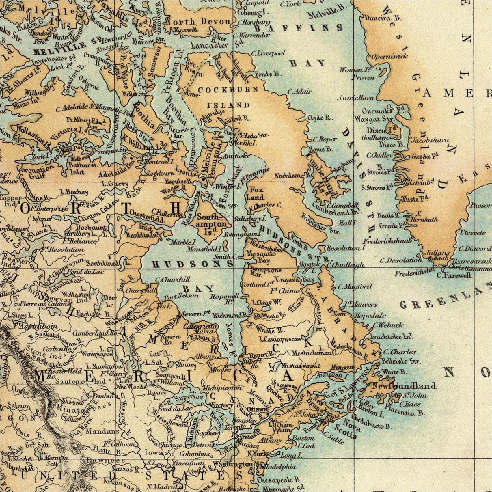 World Map | Antique Mercator Projection With Polar Insets | Vintage ...