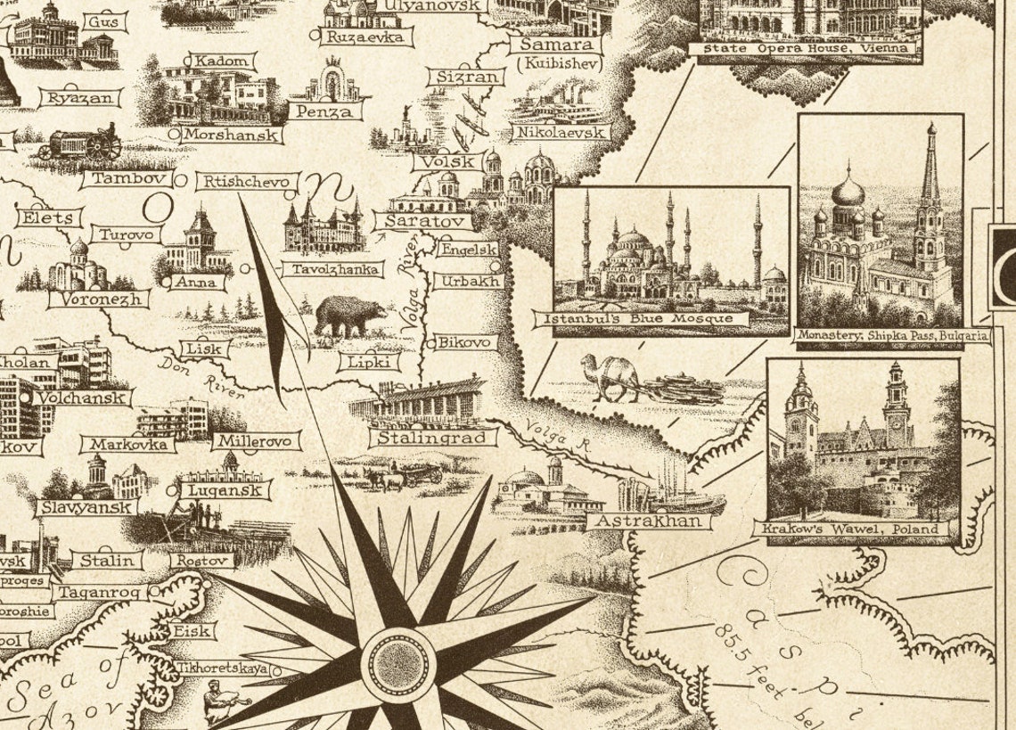 Pictorial Map of Europe Vintage Map in Sepia Tones Large - Etsy