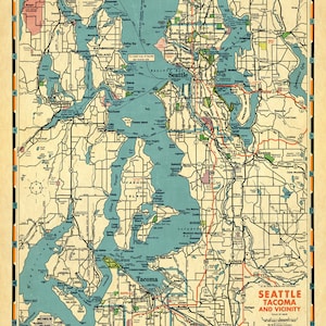 Puget Sound Map From 1947, Seattle, Tacoma, Bremerton, Middle Century ...