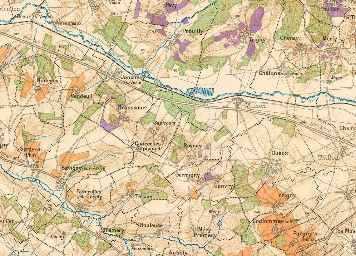 Atlas De La France Vinicole, French Wine Map of Montagne De Reims ...