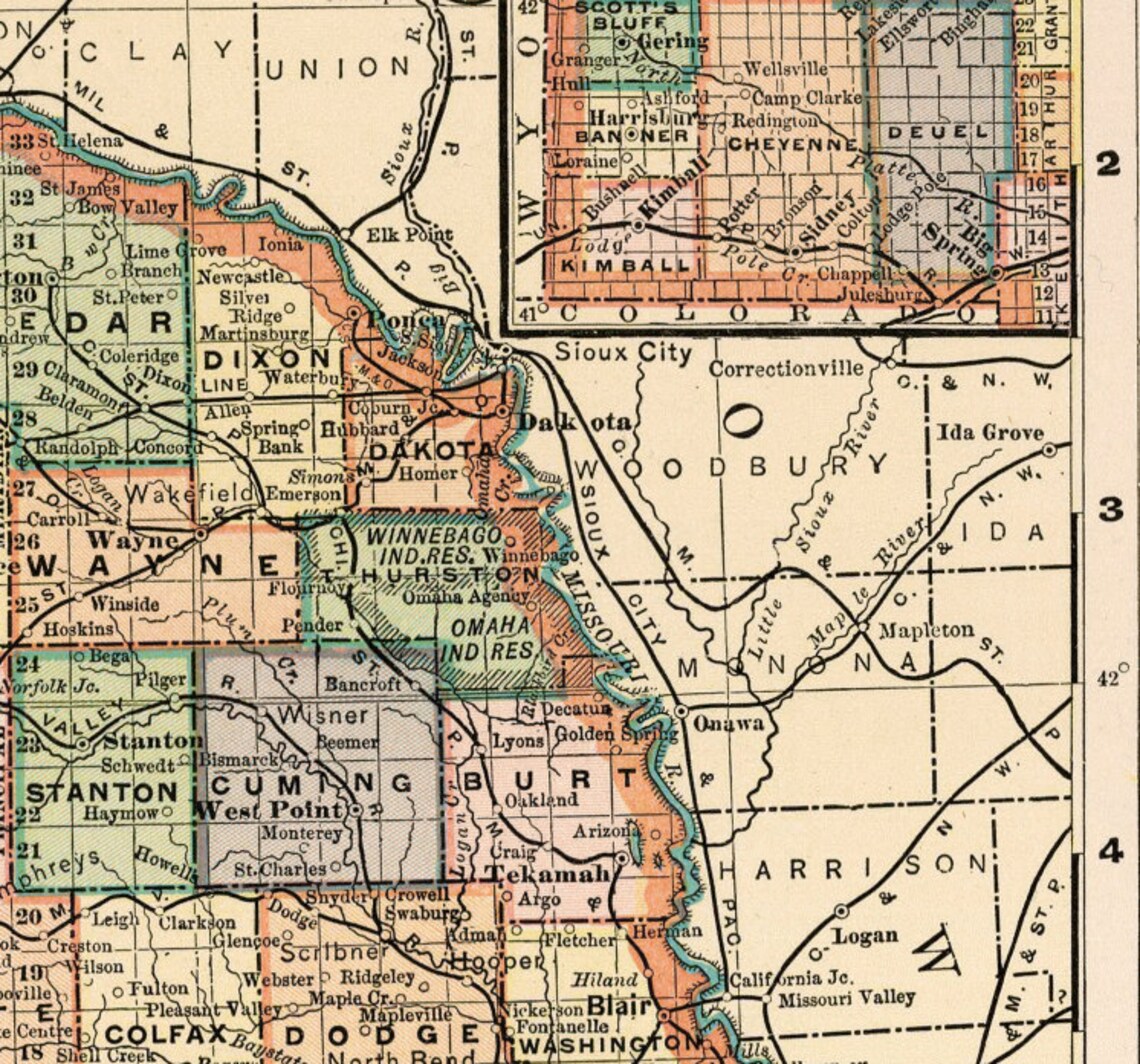 Nebraska map Vintage map of Nebraska fine print Archival | Etsy