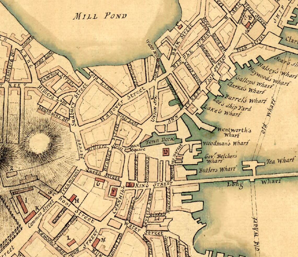 Boston Map - Old City Map Print - Antique Map of Boston Fine Print on ...
