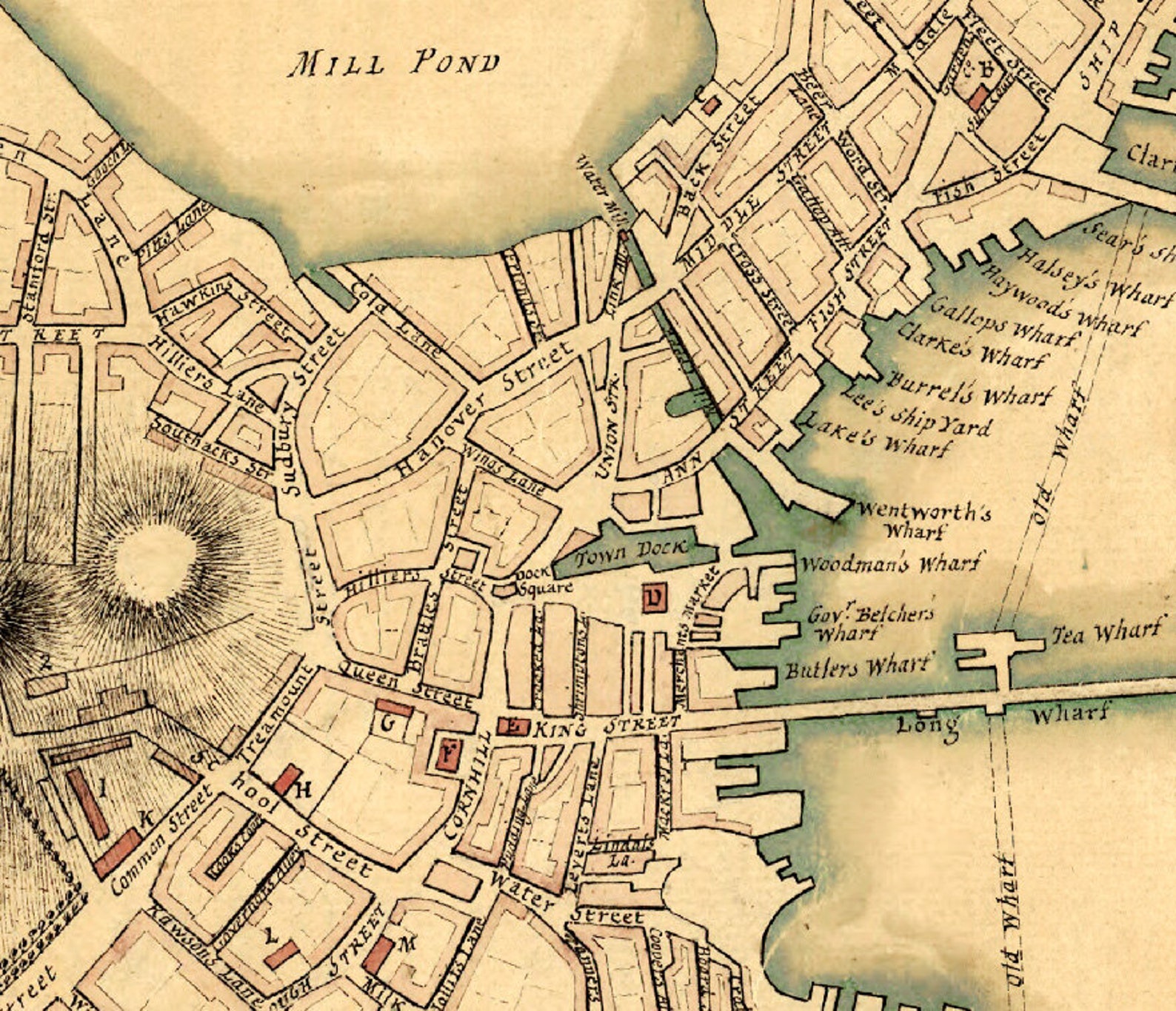 Boston Map - Old City Map Print - Antique Map of Boston Fine Print on ...