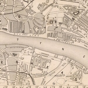 Old Map of Newcastle on Tyne, Historical Map Restored, Old City Plan of ...