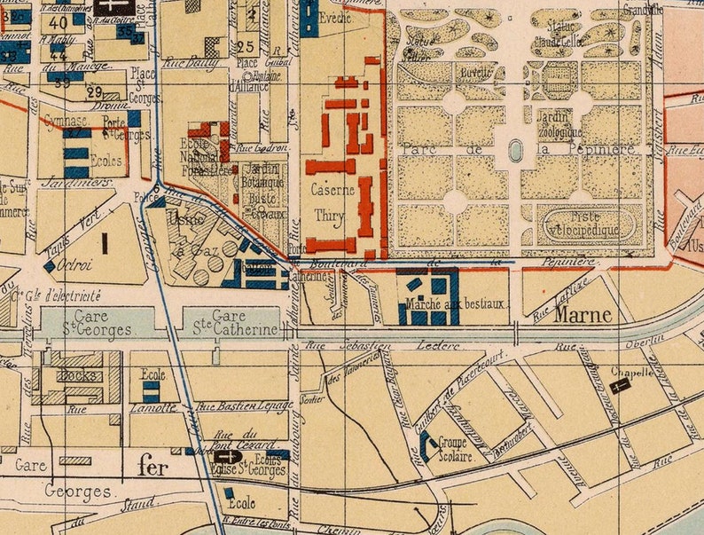 Map of Nancy Old City Plan Decorative Wall Map Vintage - Etsy